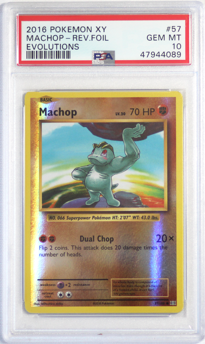 2016 Pokemon XY Evolutions #57 Machop Reverse Holo PSA 10 Card GEM MINT ...