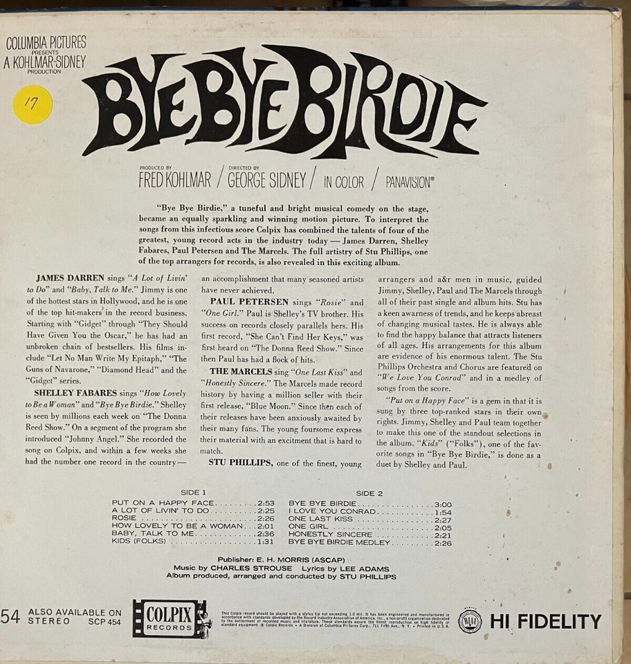 BYE BYE BIRDIE- Movie Soundtrack CP-454 James Darren/Shelly Fabares - Lp Ex+/N/M | eBay