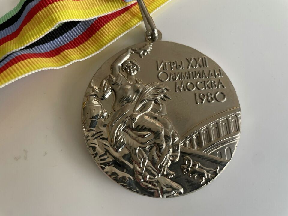 Moscow 1980 Olympic Silver Medal with Ribbons & Display Stand Exact ...