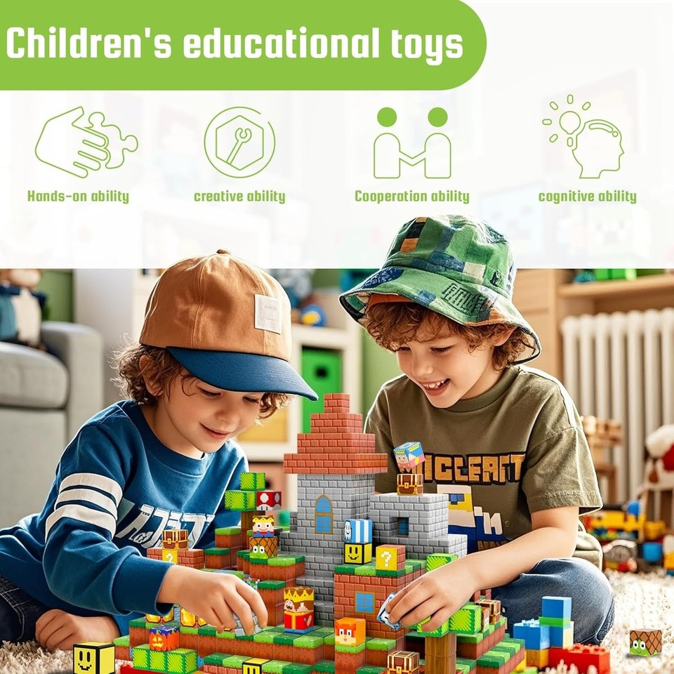 200PCS Minecraft Magnetic Blocks STEM Kids Building Toys w/ Magnetic ...