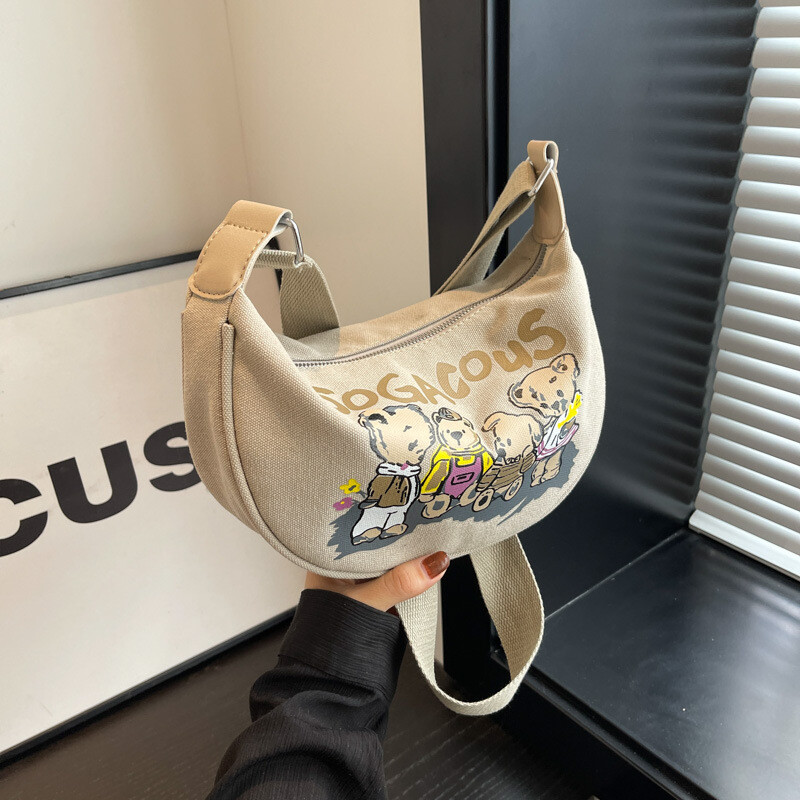 Charming Canvas Crossbody Bag With Letter Print Spacious And Trendy ...