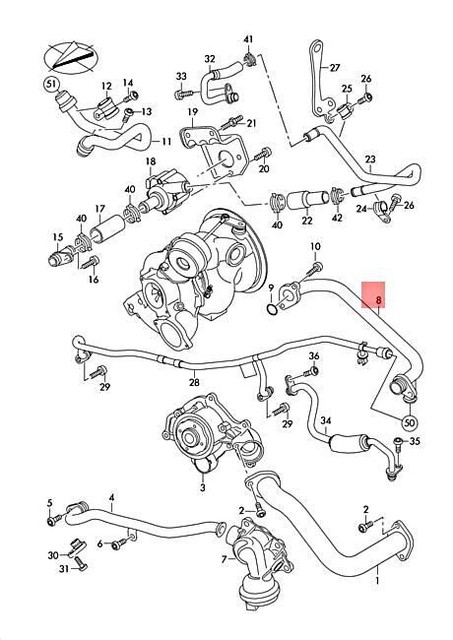 AUDI SQ5 80A Water Coolant Pipe Tube 06M121071J 3.0 Petrol 260kw 2018 ...