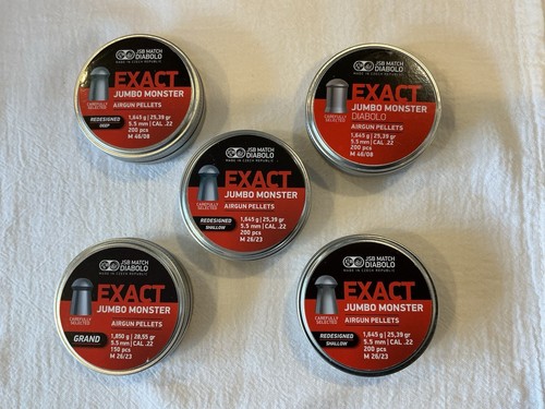 5 Tins JSB Match Diablo EXACT JUMBO MONSTER .22 Caliber Premium Airgun ...