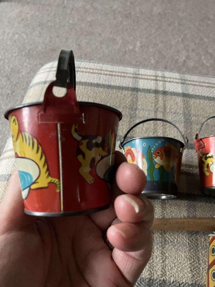 Antique / Vintage Toy Tin Seaside Buckets With One Spade Japanese | eBay UK