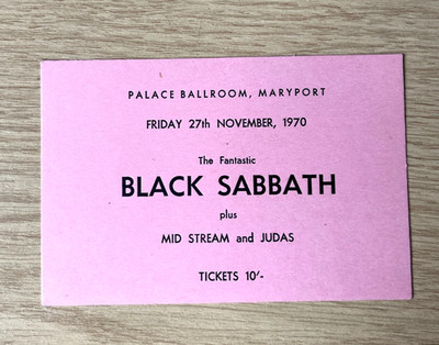 Black Sabbath ticket Palace Ballroom Maryport 9th November 1970 ...