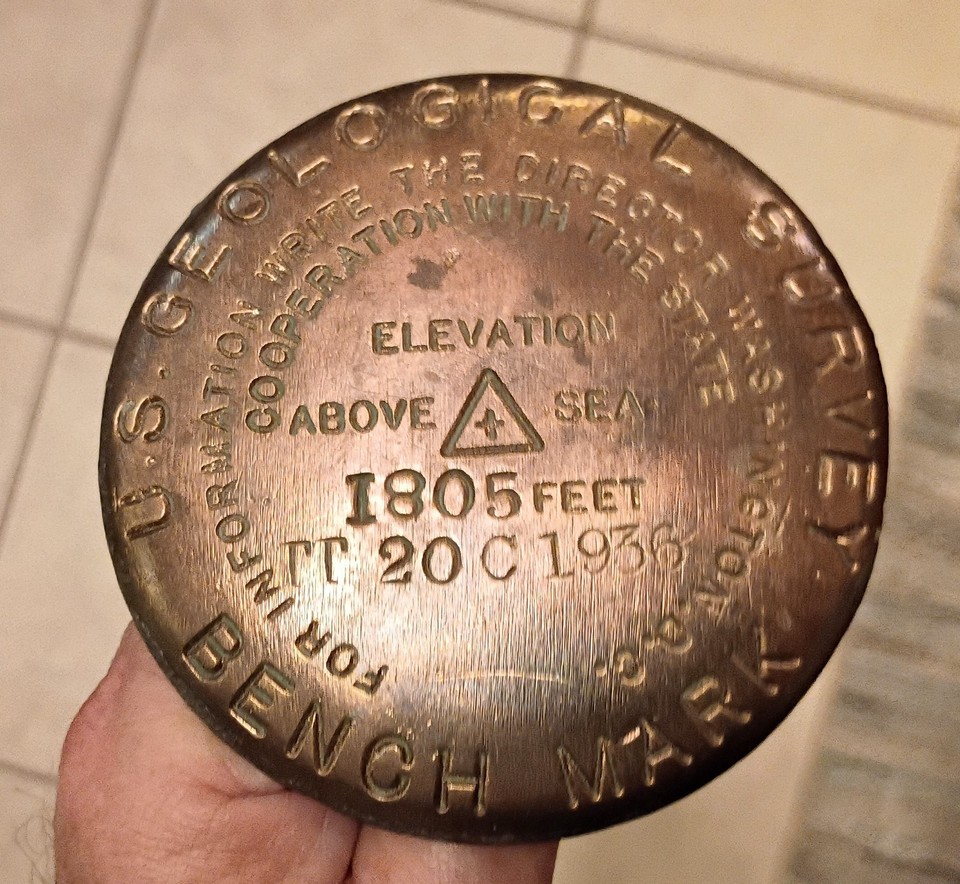 1936 U.S. GEOLOGICAL SURVEY BRONZE BRASS ELEVATION BENCH MARK MARKER | eBay