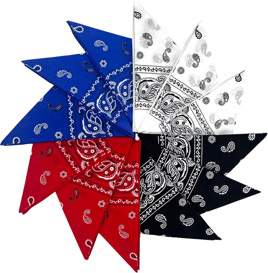 Cotton Bandanas 12 packs 22"X 22" Double Sides Printed Unisex Kerchief ...