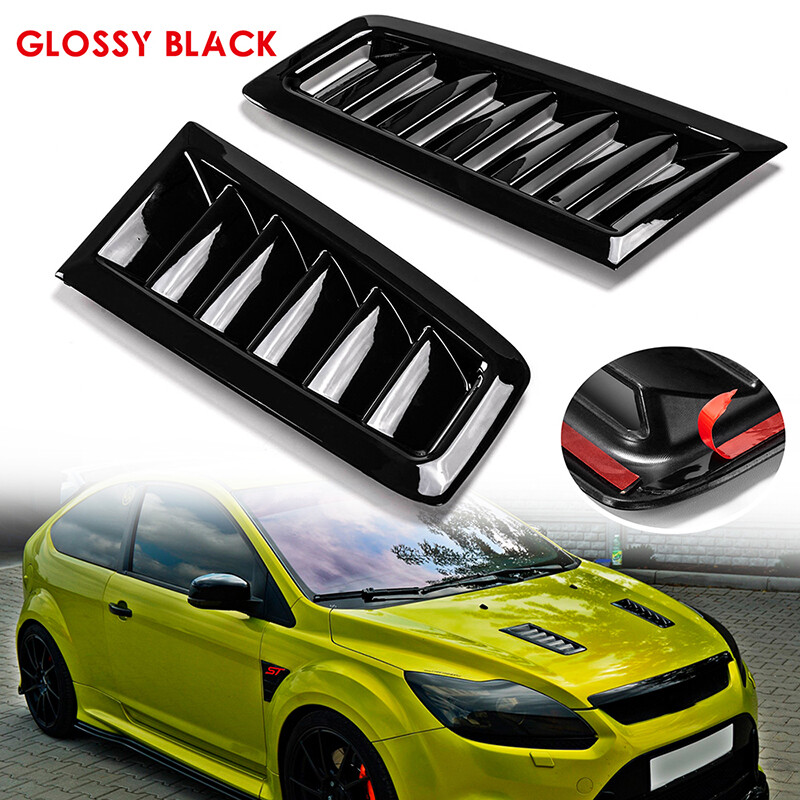 2pcs Car Bonnet Louver Hood Air Vent Grille Panel Scoop Glossy Black ...