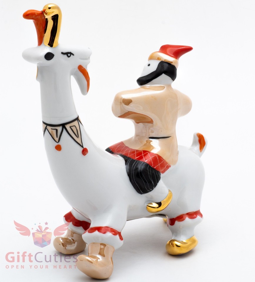 Dulevo Porcelain Russian folk Man on goat w Garmon Figurine hand made ...
