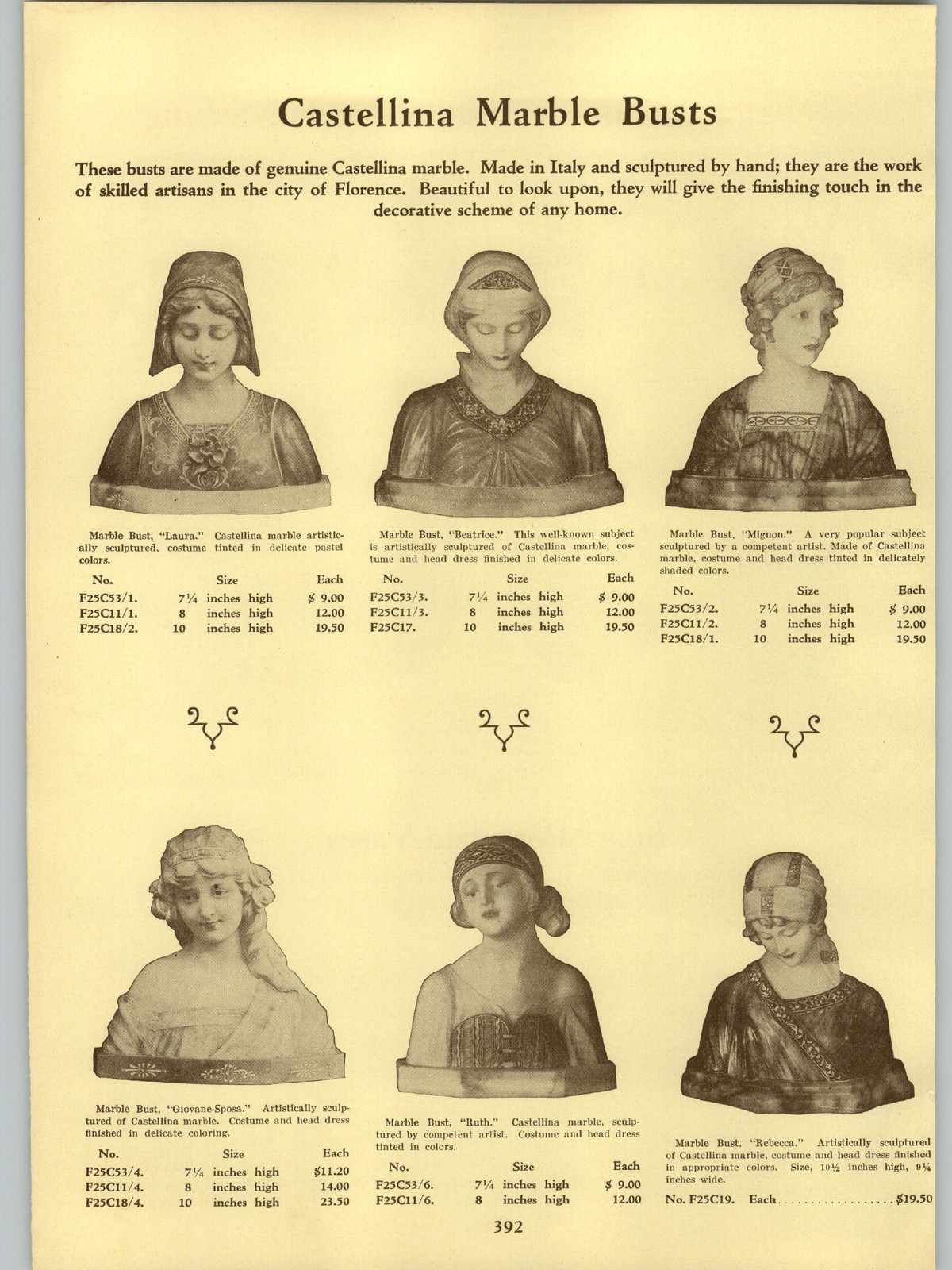 1934 PAPER AD Castellina Marble Busts Italian Mignon Giovane Japanese ...