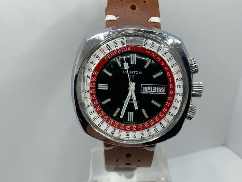 VINTAGE 1970’S CLINTON Perpetua Day Date Calendar Automatic 44MM Diver ...