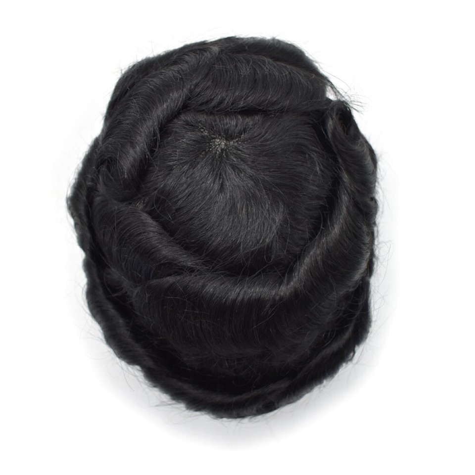 Mens Toupee For Men Fine Mono Poly Around 100%Human Hair Replacements ...