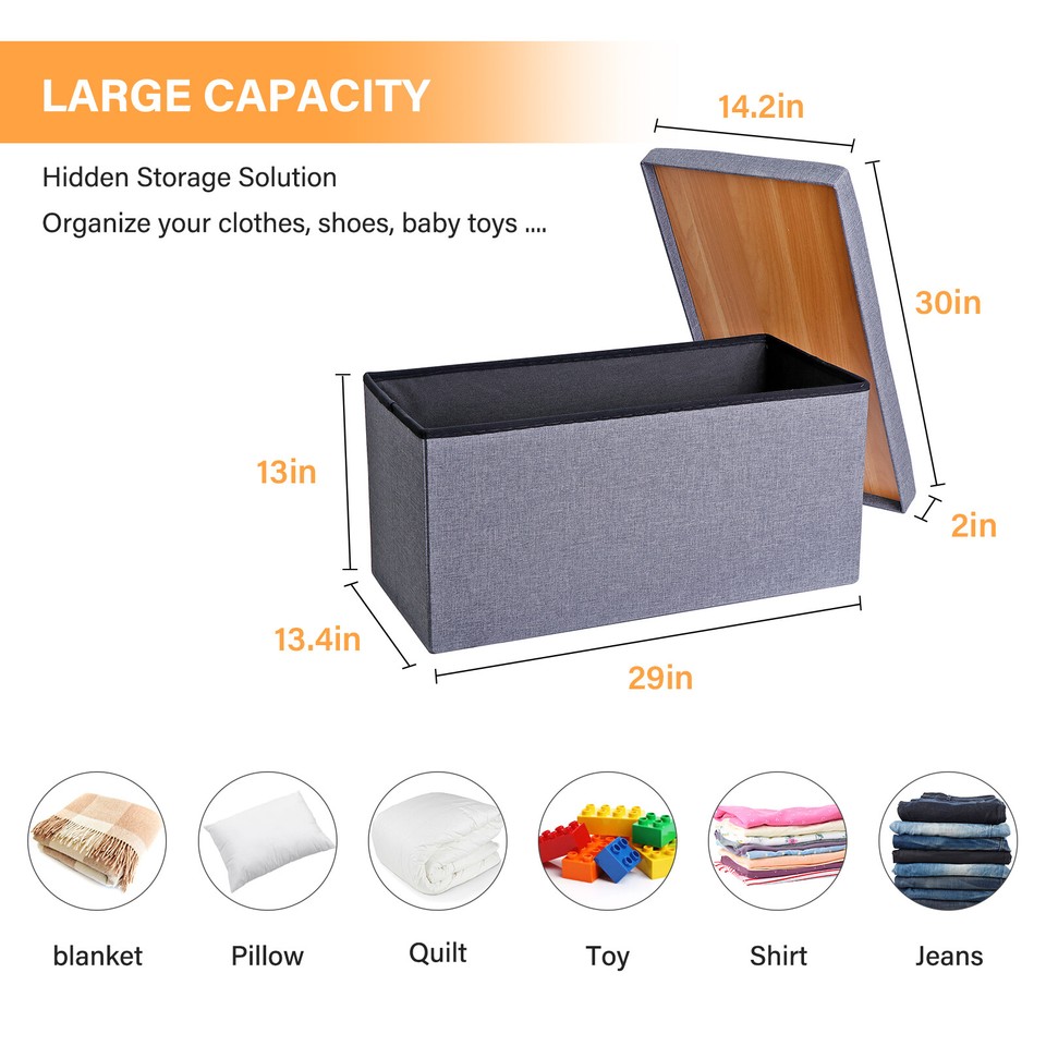Folding Storage Ottoman Bench Chest Footrest Stool Toy Box for Living ...