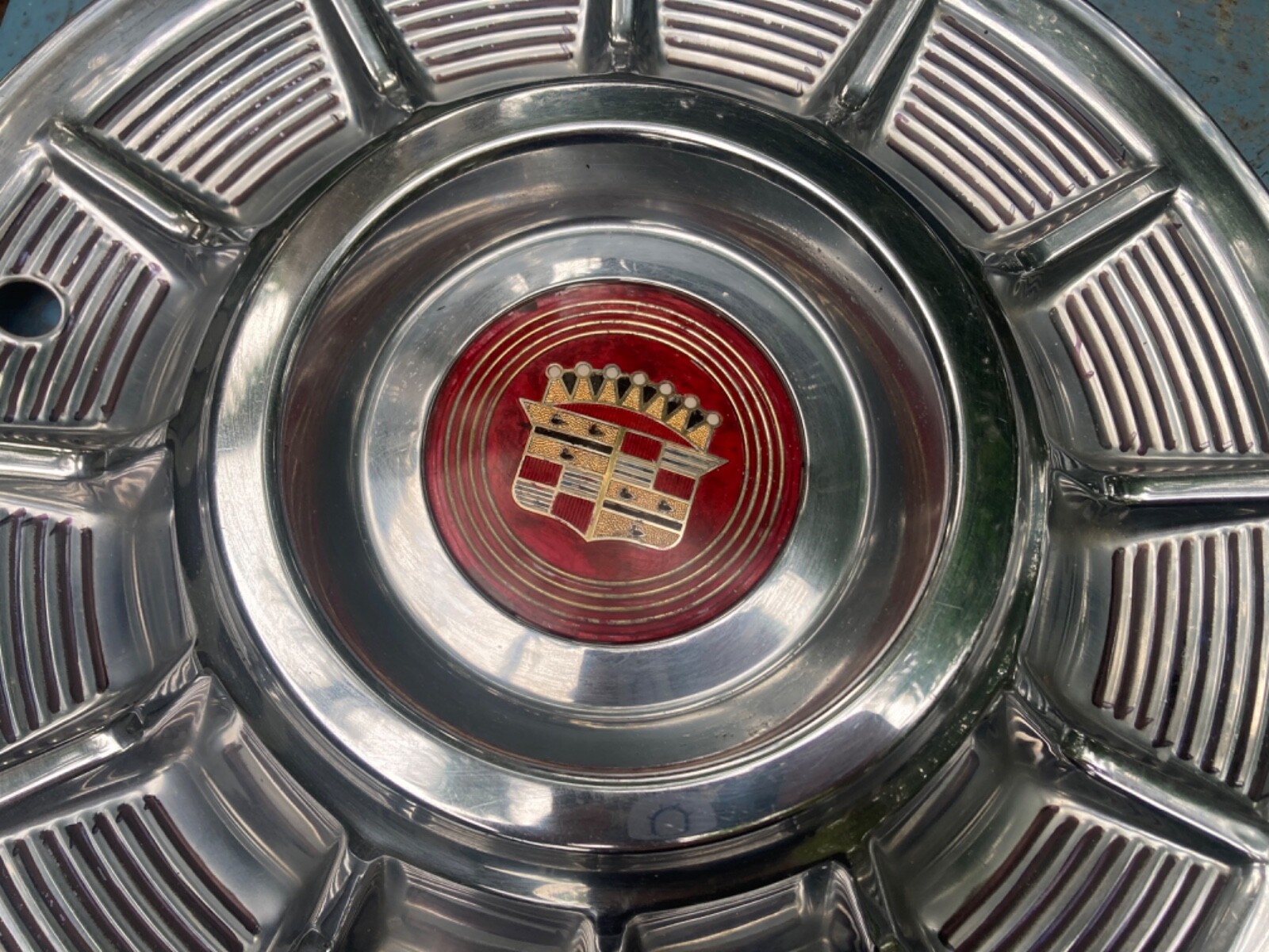 TWO 1957 Cadillac Hubcaps OEM, with repainted Center emblems, HOT ROD ...