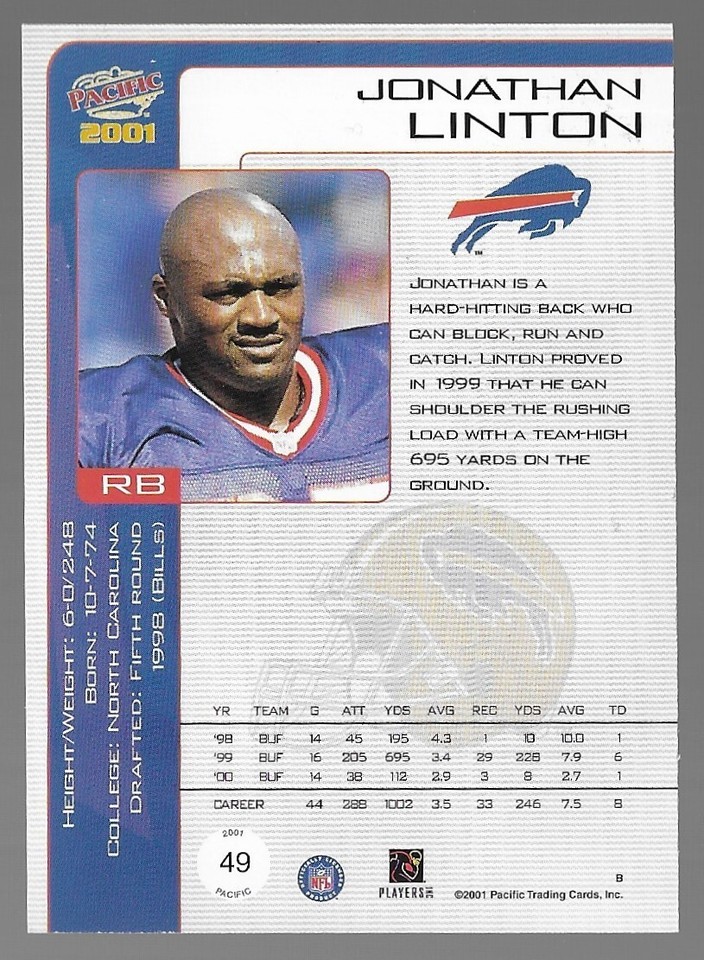 Jonathan Linton 2001 Pacific Hobby LTD #49 /99 Numbered Parallel ...