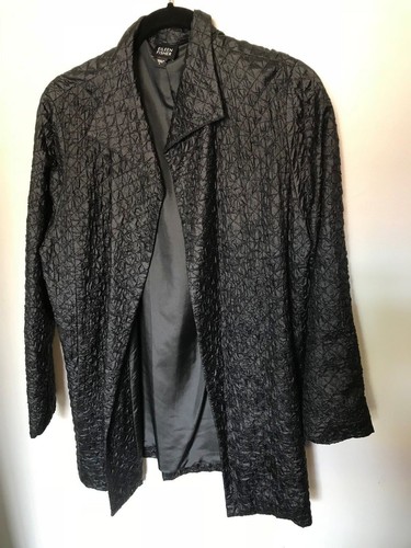 Eileen Fisher Black "Crinkled" Long Buttonless Jacket - Size L | eBay