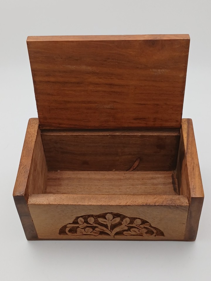 VTG CARVED WOOD FLORAL NESTING BOX SET MADE IN INDIA KEEPSAKES, TRINKET ...