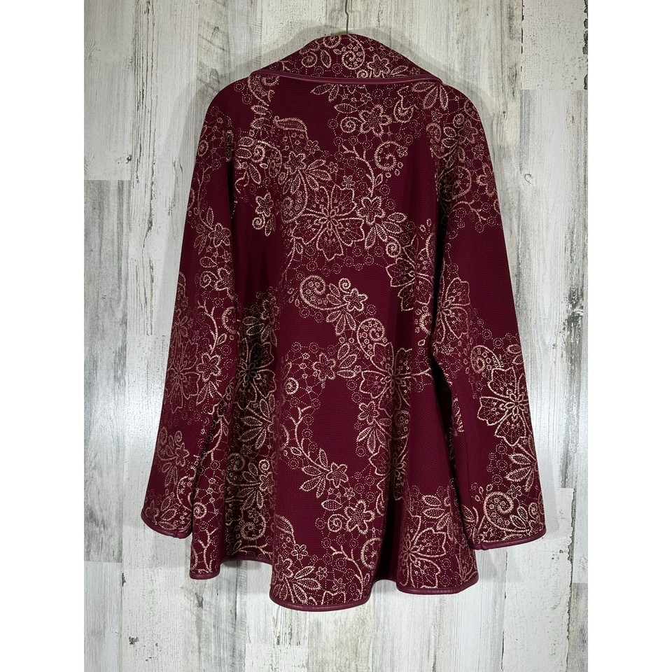 Susan Graver Jacket Size 2X Burgundy Wine Gold Foil Printed Flowers ...