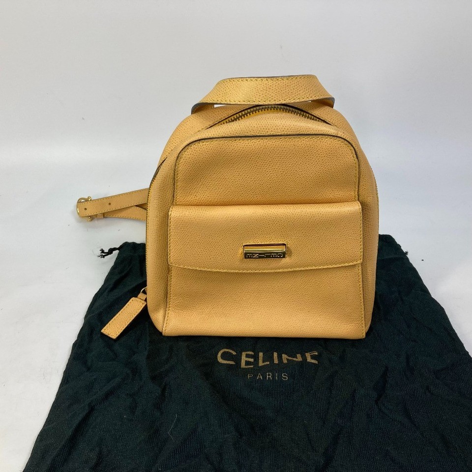 CELINE backpack bag vintage Mini Backpack Leather Beige/Red w/Dust Bag ...