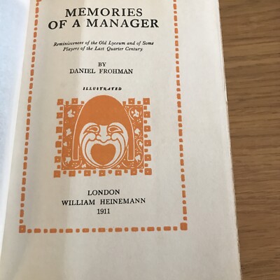 memories of a manager Daniel Frohman 1911 First edition Vintage Lyceum ...