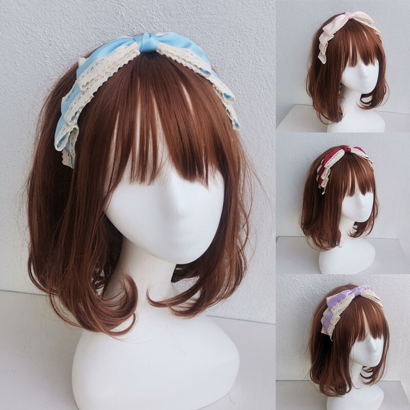 Vintage Big Bow Lace Headband Hair Hoop Headwear Fairy Headdress Accs ...