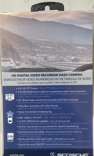 NEW SCOSCHE 720 HD DASH CAM CAMERA W/ 8 GB MICRO SD CARD DDVR18G-ST2 | eBay