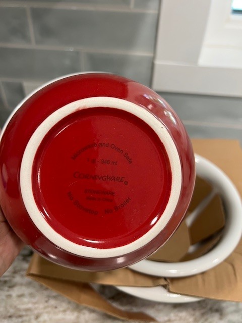 Corning Ware Nesting Bowls Stoneware Red and White Set Of 3 NOS | eBay