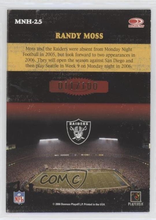 2006 Donruss Classics Monday Night Heroes Gold /100 Randy Moss #MNH-25 ...