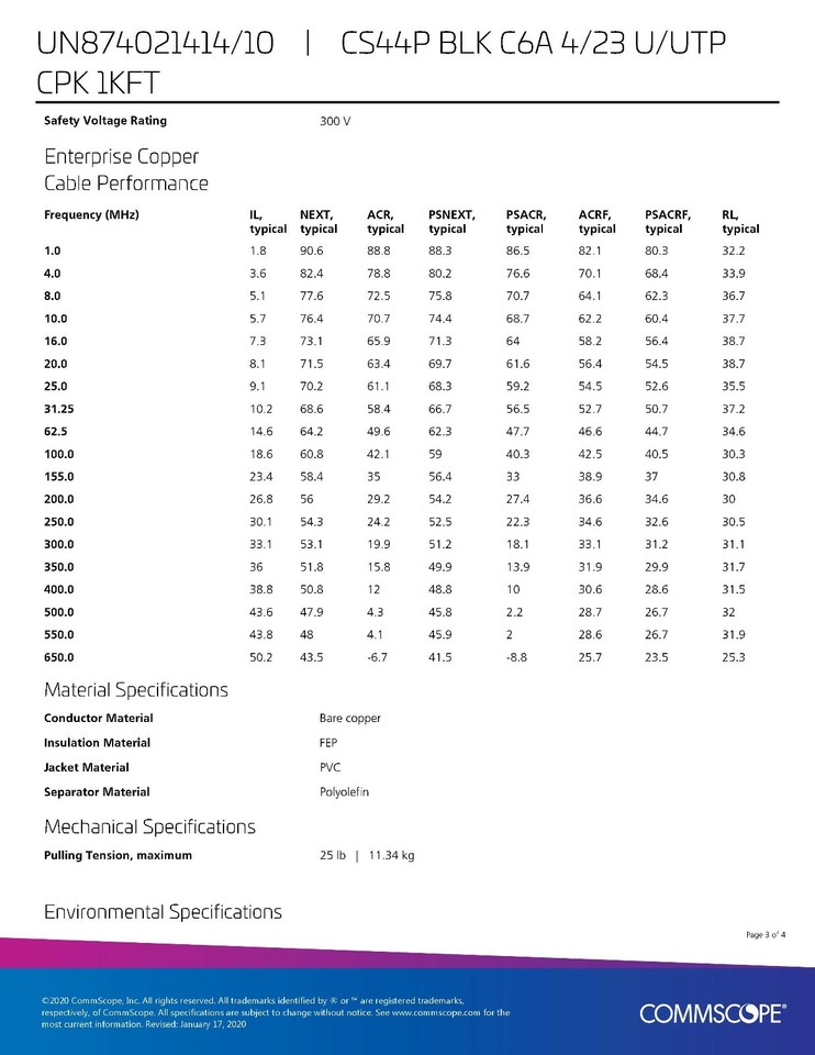 Commscope CS44P Cat6A U/UTP Network Ethernet 10G 10Gig Cable Plenum ...