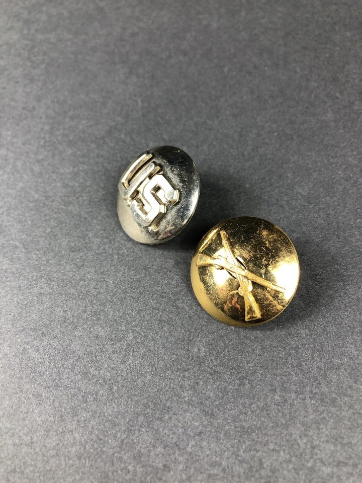 Vintage BRASS INFANTRY Raised CROSSED RIFLES MILITARY SCREW BACK LAPEL ...