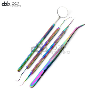 Dental Instruments Hygiene KIT - Set of 4 Dentist Tools Multi Rainbow ...