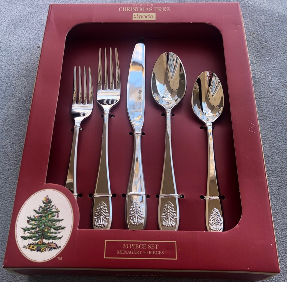 20 Pcs Spode Christmas Tree Stainless Steel Flatware Set NIB | eBay