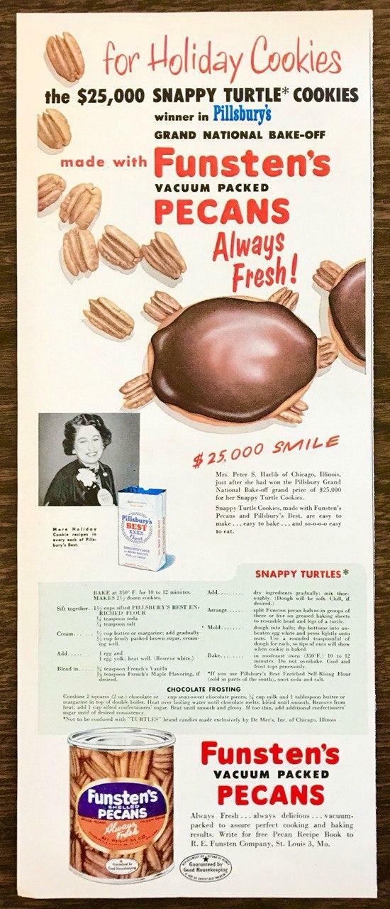 1953 Funsten's Pecans Print Ad Pillsbury Winner Mrs Harlib Snappy ...