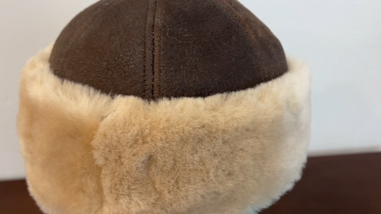 Shearling Sheepskin Leather Fur Beanie Hat – Winter Warm Round Bucket ...