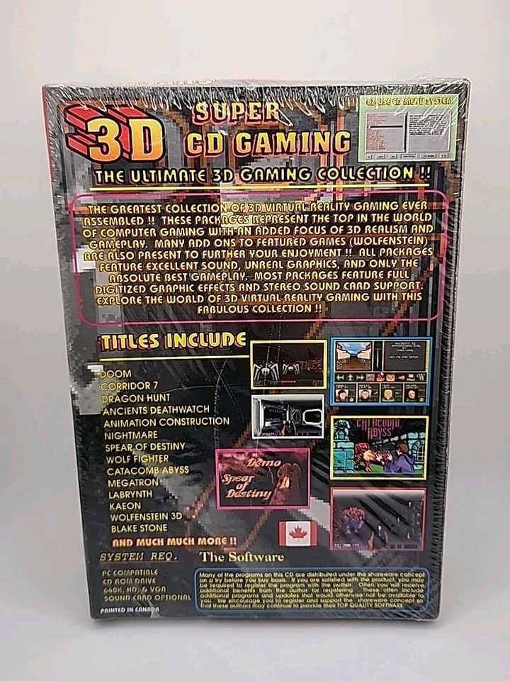3D Super CD Gaming Big Box PC Game Pack *NEW/SEALED* Doom, Wolfenstein ...