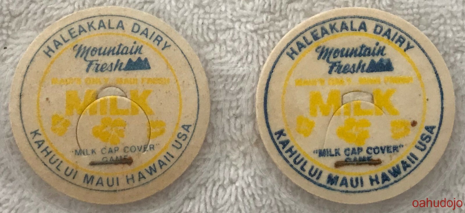 HALEAKALA DAIRY #A Stanpac Milk Cap*Caps Set of TWO (2) YELLOW POG | eBay