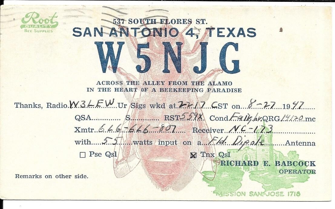 QSL 1947 San Antonio Texas Honey Bee radio card | eBay
