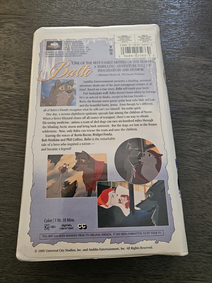 Balto VHS Video Tape Universal Studios Amblin Entertainment 1995 ...