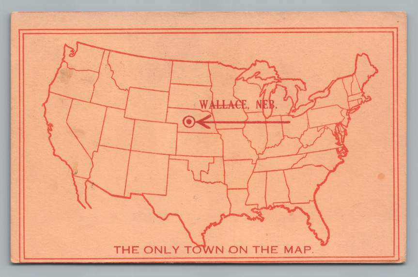 Wallace Nebraska "Only Town on the Map" Antique Postcard Lincoln County ...