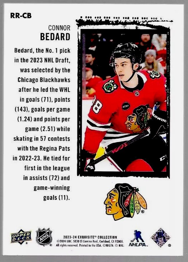 2023-24 Upper Deck Black Diamond Connor Bedard Exquisite RC #’d 98/99 ...