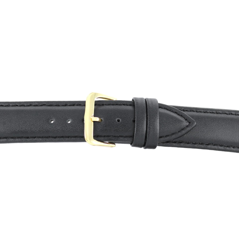 18mm Milano Black Smooth Calf Stitched Genuine Leather Men's Watch Band ...