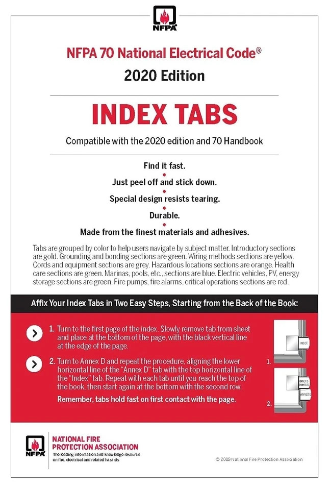 NFPA 70 NEC 2020 Edition Paperback Electrical Code Book Index Tabs ...