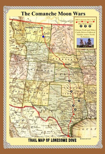 Lonesome Dove Gus and Call Trail Map To Montana ON A Cattle Drive 12 x ...