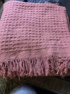 Blush Pink Honeycomb Thermal Waffle Blanket Bed/Sofa/Couch Throws 100% ...
