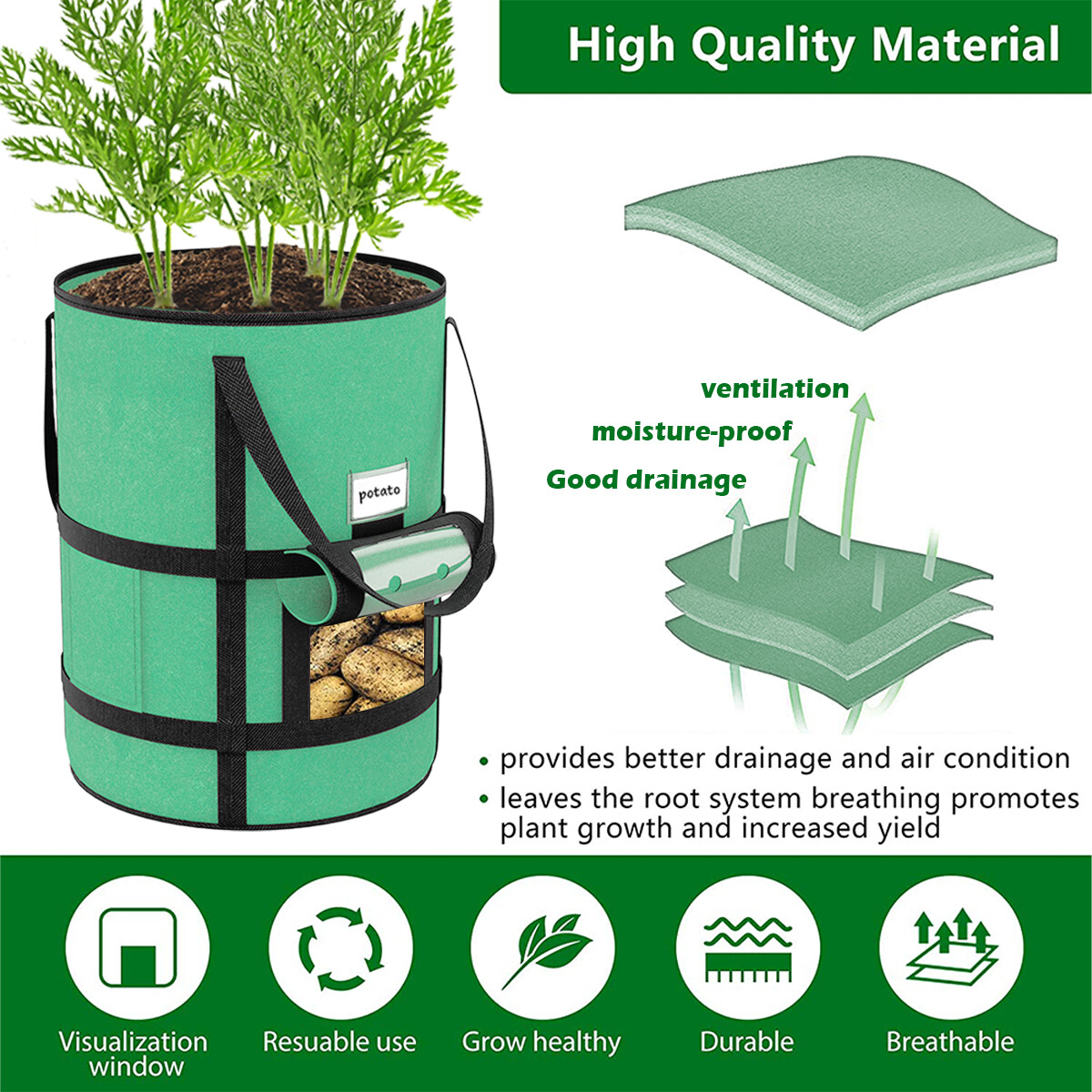 3x Plant Grow Bags 10 Gallon Non-Woven Breathable Plant Pots Garden ...