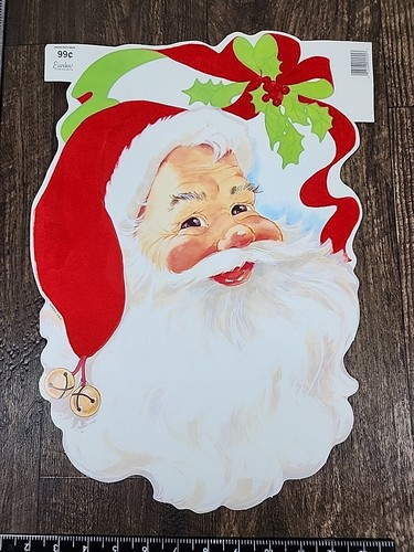 Vintage Santa Large Flocked Die Cut Decoration Christmas 2-Sided New | eBay