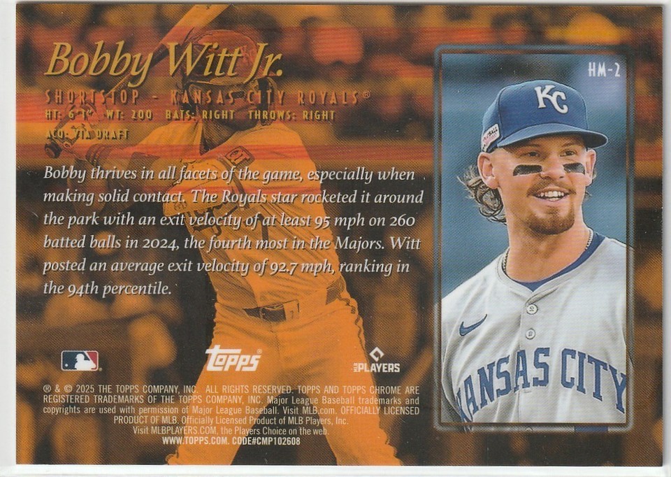 2025 Topps Chrome Bobby Witt Jr. Hobby Masters SSP 1:2543 Hobby Case ...