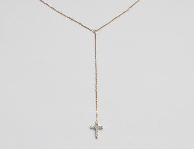 18K Diamond Cross Lariat Necklace Rose Gold RRP $700 AUD Bezel 18 ...