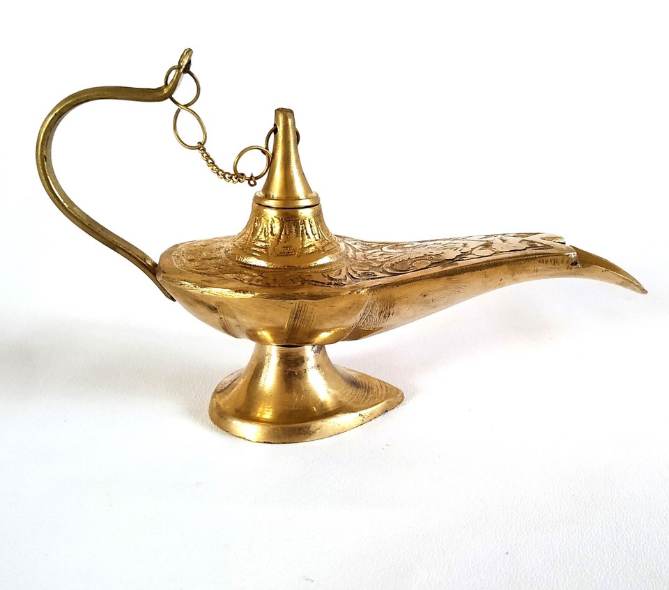 Antique Vintage Aladdin Brass Genie Oil Lamp Nautical Chirag Incense ...