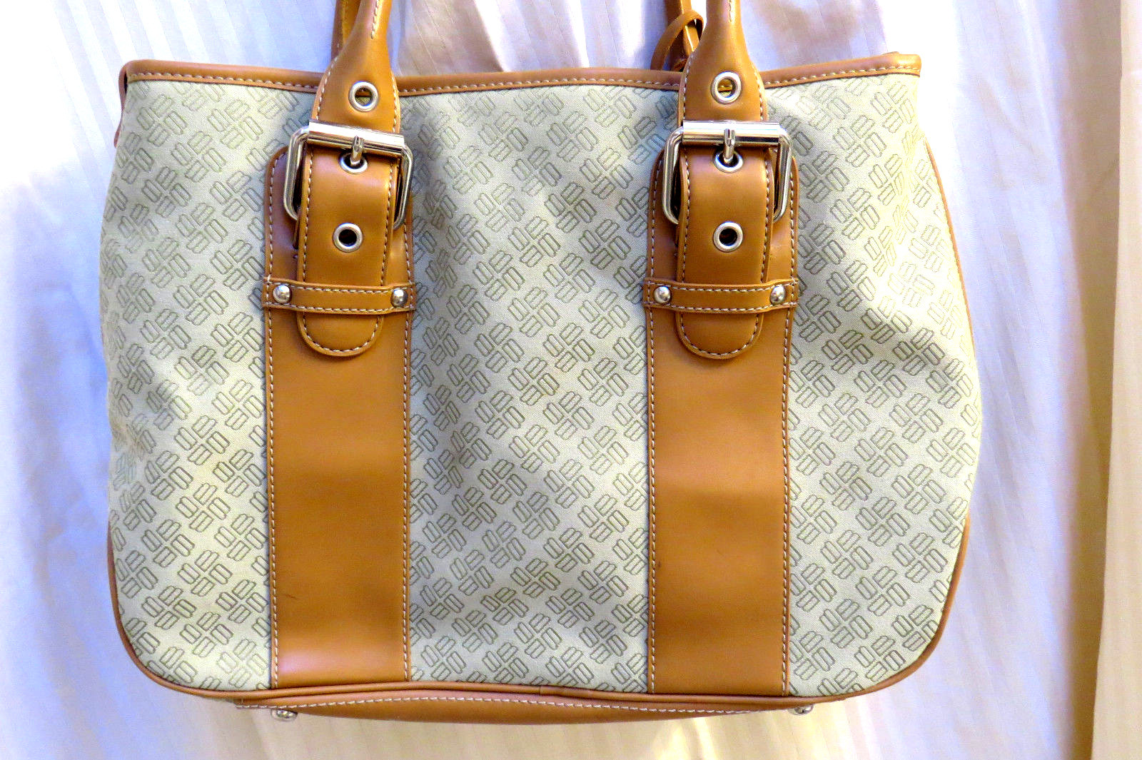 BANDOLINO NYLON JACQUARD CELERY BUCKET BAG 7 SECTION SHOULDER PURSE ...